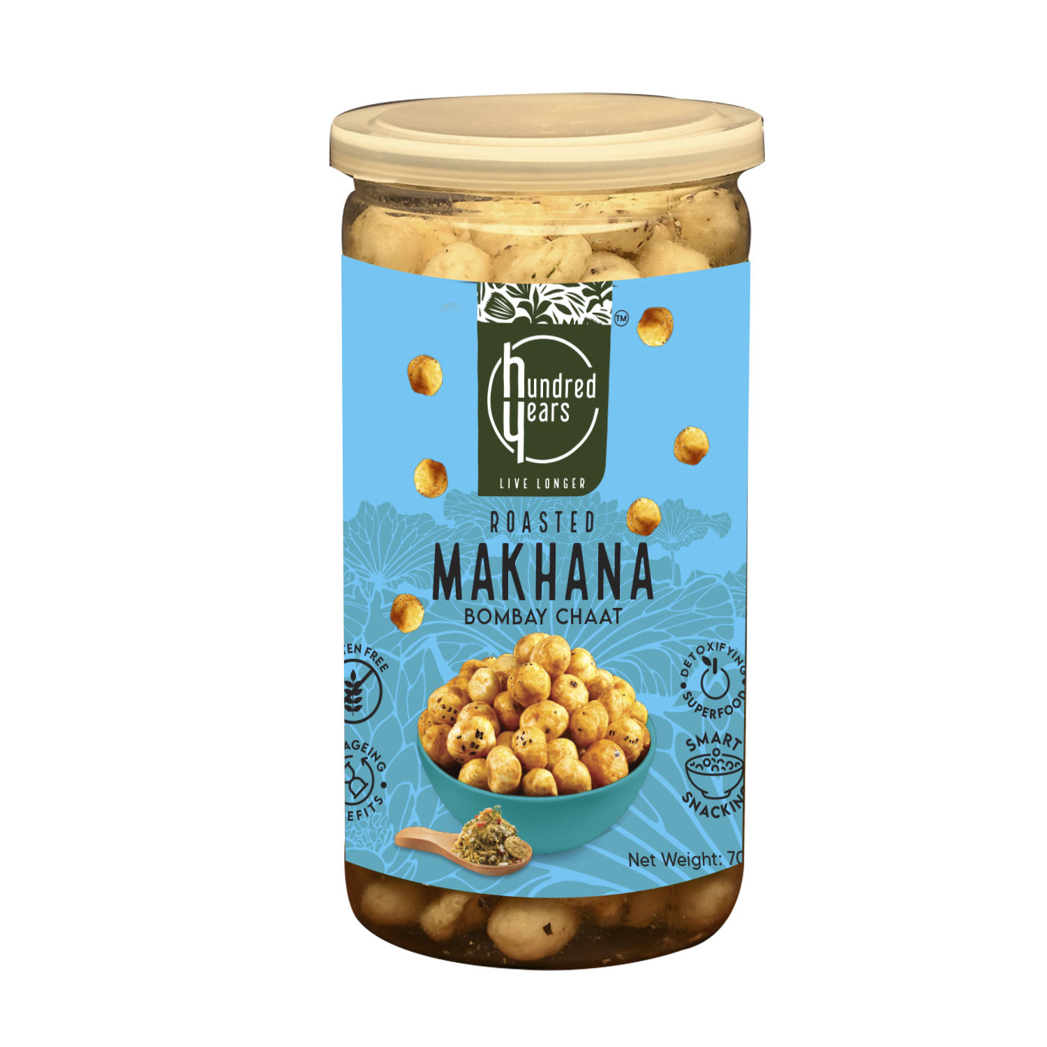 HundredYears High-Protein Makhana (Fox Nuts) 70g | Bombay Chaat Flavor